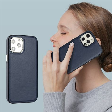 For Iphone 12 Pro Max Leather Texture Full Coverage Phone Case Blue