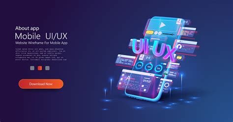 디자이너 모바일 Ui Ux 응용 프로그램을위한 사용자 인터페이스 장면의 개별 디자인의 제작자 모바일 응용 프로그램의 블루 네온