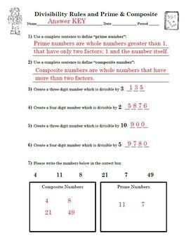 Divisibility Rules And Prime And Composite Divisible Worksheet TpT