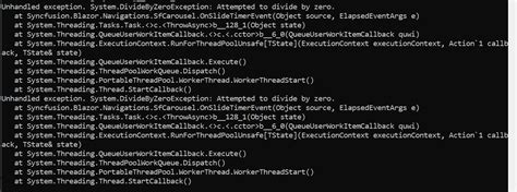 sfcarousel exception system dividebyzeroexception in blazor feedback portal