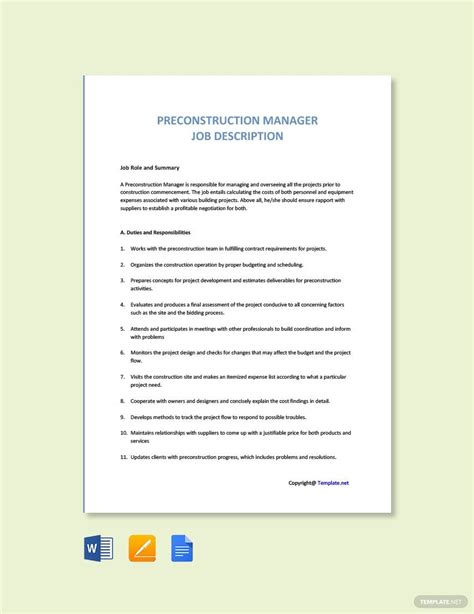 Free Sample Construction Manager Job Ad And Description Template