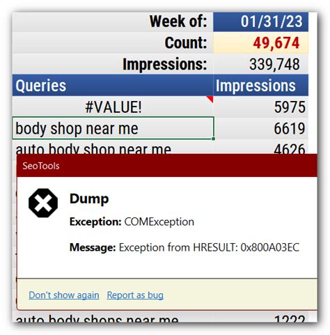 exception from hresult 0x800a03ec support seotools for excel community