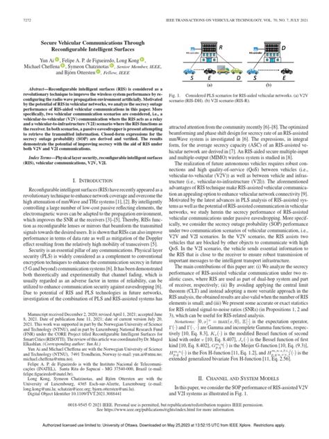 Secure Vehicular Communications Through Reconfigurable Intelligent Surfaces Pdf