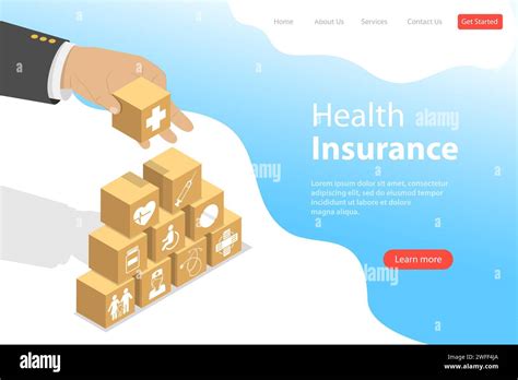 Isometric Flat Vector Landing Pate Template Of Health Insurance Healthcare And Medical Service