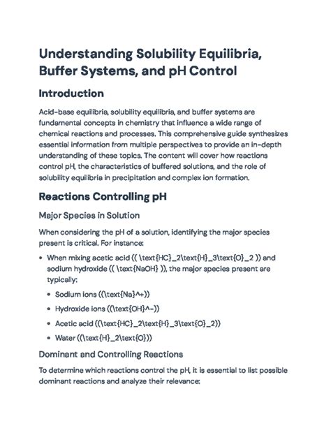 Understanding Solubility Equilibria Buffer Systems And Ph Control Understanding Solubility