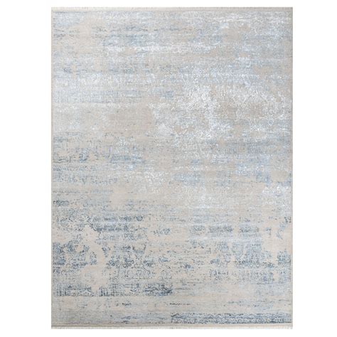 Modern Wool And Silk Light Blue Handknotted Rug
