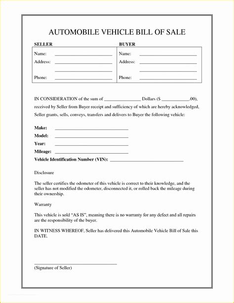 Free Vehicle Bill Of Sale Template Word Of Vehicle Bill Sale Free