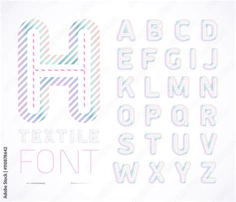 Textile Alphabet Font With Fabric Striped Texture Pastel Abc For A