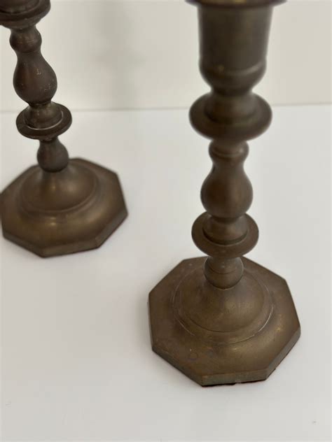Antique Brass Candlesticks Vintage Brass Taper Holders Set Of 2 Etsy