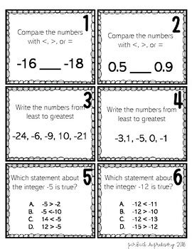 Compare And Order Integers Task Cards PDF By Alejandra Segura TPT