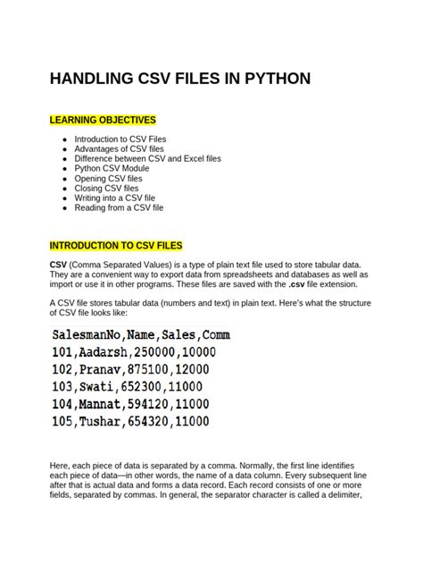 Handling Csv Files In Python Pdf Comma Separated Values Microsoft