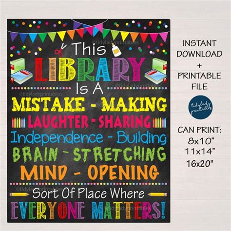 School Library Classroom Printable Poster Librarian Decor Technology Teacher Media Room In