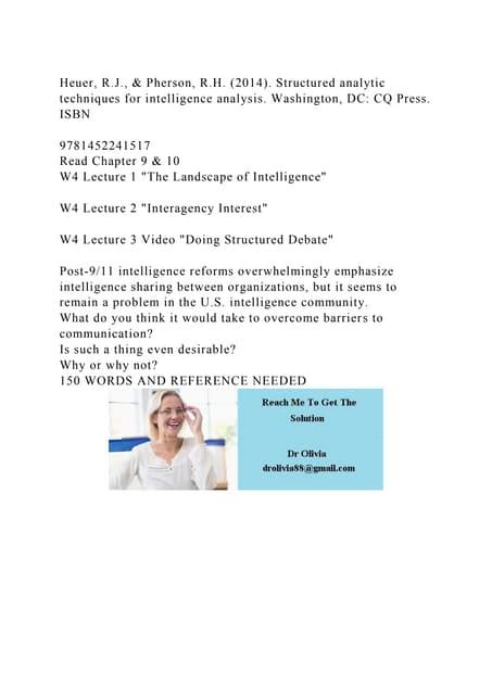 Heuer R J And Pherson R H 2014 Structured Analytic Techniques Docx