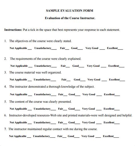 8 Sample Instructor Evaluation Form Templates Sample Templates