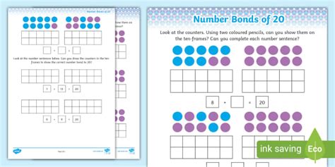Double Sided Counters Number Bonds To 20 Activity Sheet