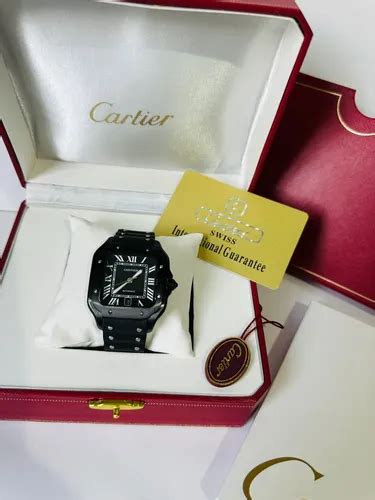 Reloj Cartier Santos Black Full Set Negro Negri Negro Blanco Meses