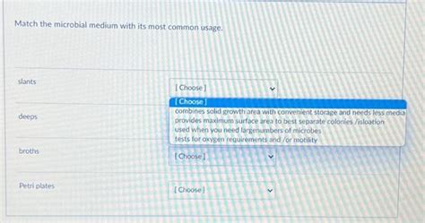 Solved Match The Microbial Medium With Its Most Common