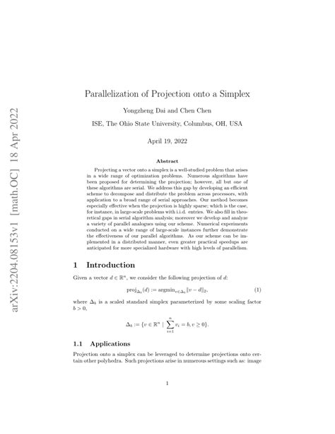 Pdf Parallelization Of Projection Onto A Simplex