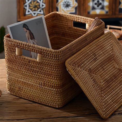 Extra Large Rattan Storage Baskets For Clothes Rectangular Storage Ba