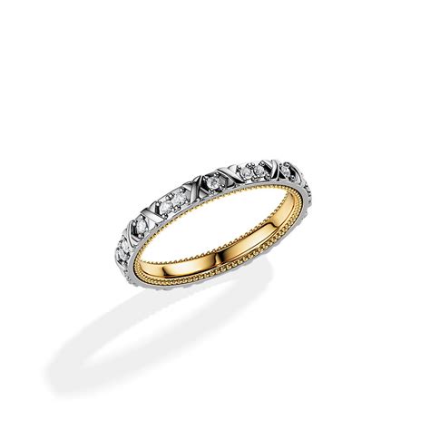 Two Tone Diamond Wedding Band Victorian Wedding Ring Vintage Style