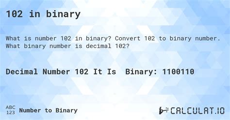 102 In Binary Calculatio
