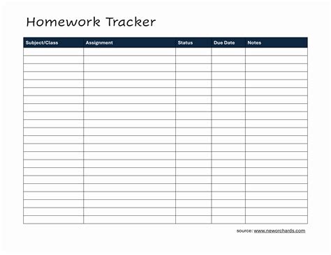 Free Downloadable Assignment Tracker Excel