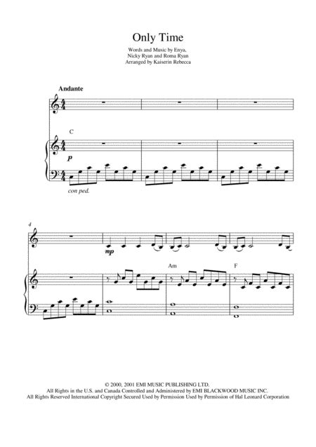 Only Time By Enya Sheet Music For Violin And Piano Arr Kaiserin Rebecca At Sheet Music Direct