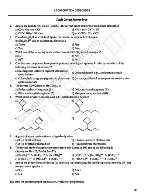 Coordination Compounds Mcqs Pdf
