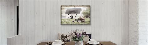 Farmhouse Tractor Wooden Wall Art Framed White Barn