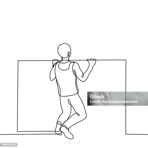 남자 운동 선수는 수평 막대 하나의 선 그리기 벡터에 자신을 끌어 올립니다 운동하는 남자의 개념은 팔의 근육을 키운다 개념에 대한 스톡 벡터 아트 및 기타 이미지 Istock