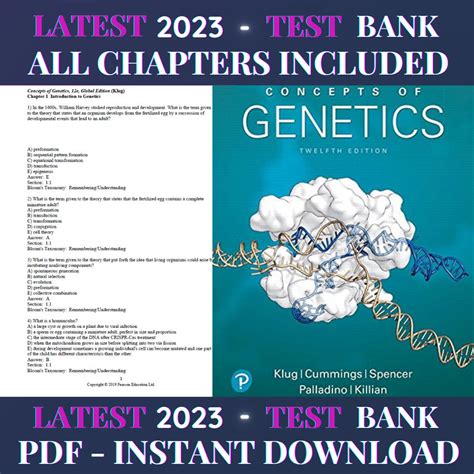 Latest 2023 Concepts Of Genetics 12th Edition Klug Test Ban Inspire