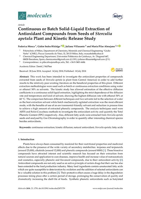 Continuous Or Batch Solid Liquid Extraction Of Ant Molecules Article