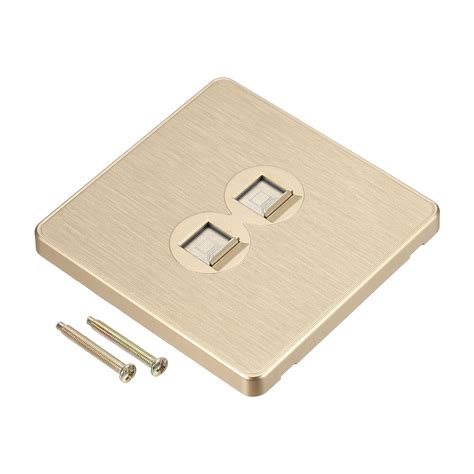 Patikil Ethernet Socket Dual Port Rj45 Cat6 Wall Plate Gold Tone For Ethernet Cable