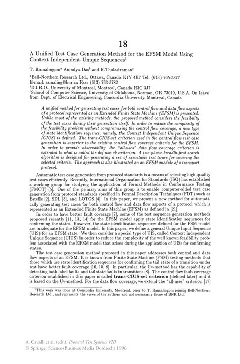 Pdf A Unified Test Case Generation Method For The Efsm Model Using Context Independent Unique