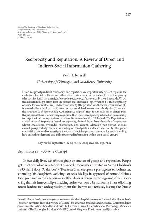 Pdf Reciprocity And Reputation A Review Of Direct And Indirect Social Information Gathering