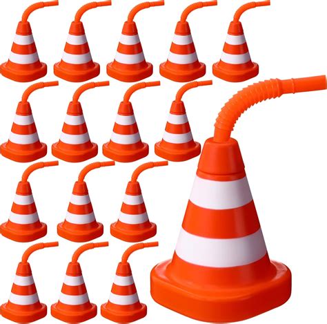16 Pack Construction Cone Cups With Straws Bulk Traffic