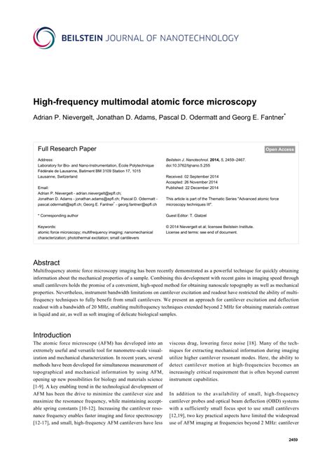 Pdf High Frequency Multimodal Atomic Force Microscopy