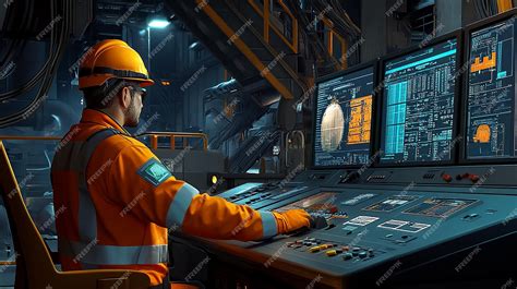 Engineers Monitoring Underground Pipe Jacking Control Room Premium Ai