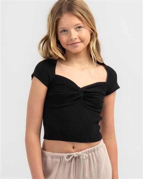 Shop Mooloola Girls Georgia Knit Top In Black Fast Shipping And Easy