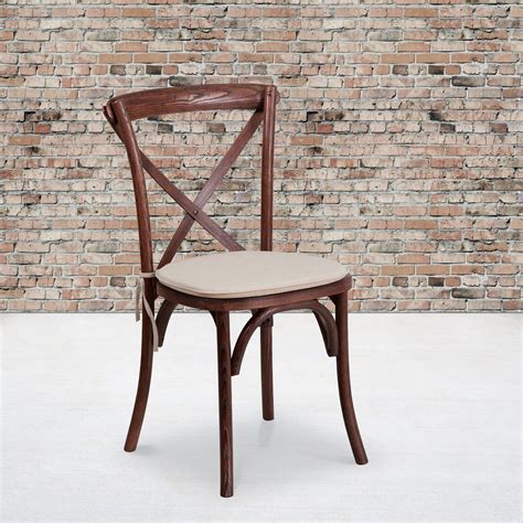Emma Oliver Stackable Mahogany Wood Cross Back Chair With Cushion
