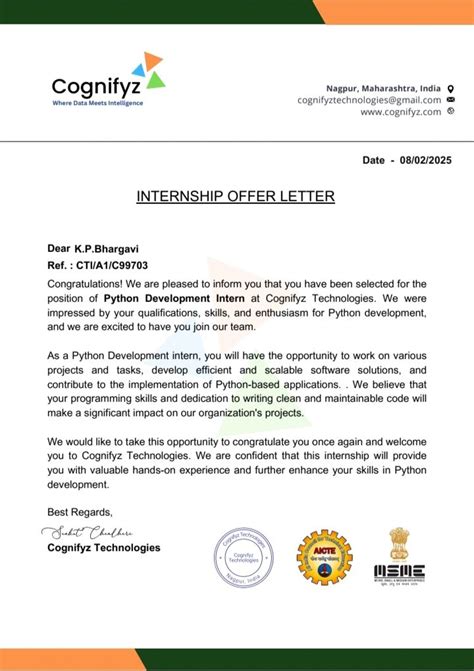 internship pythonprogramming cognifyztechnologies learning growth