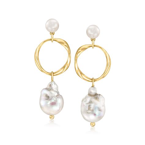 65 13mm Cultured Baroque Pearl Drop Earrings In 18kt Gold Over