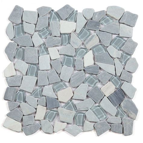 Elysium Tiles Pebble Blue 12 X 12 Marble And Glass Mosaic Tile Ama