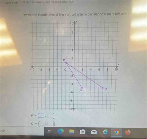 Eighth Grade R 7 Translations Find The Coordinates RUP Write The