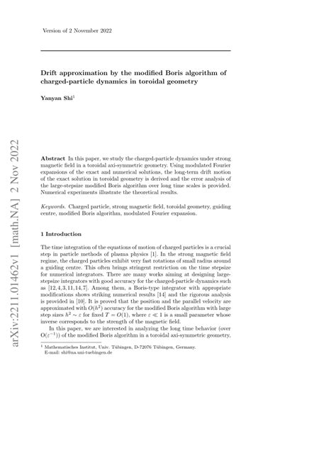 Pdf Drift Approximation By The Modified Boris Algorithm Of Charged Particle Dynamics In