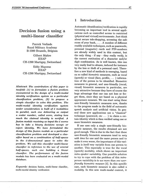 Pdf Decision Fusion Using A Multi Linear Classifier
