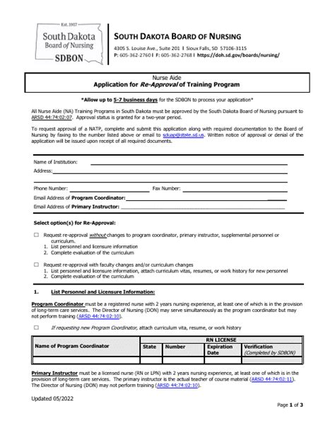 South Dakota Application For Re Approval Of Training Program Fill Out