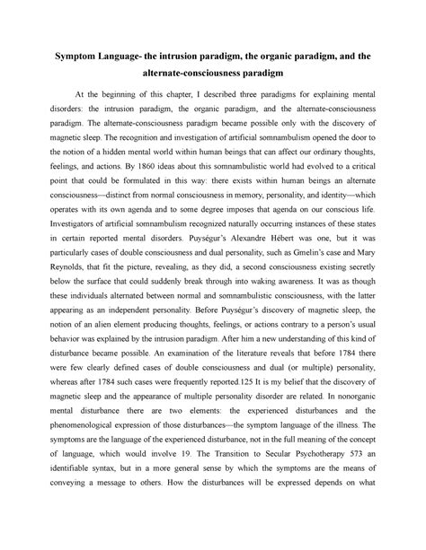 Symptom Language The Alternate Consciousness Paradigm Became Possible Only With The Discovery