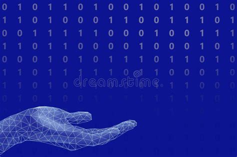 Binary Code On Blue Background With Plexus Lines Hand Stock