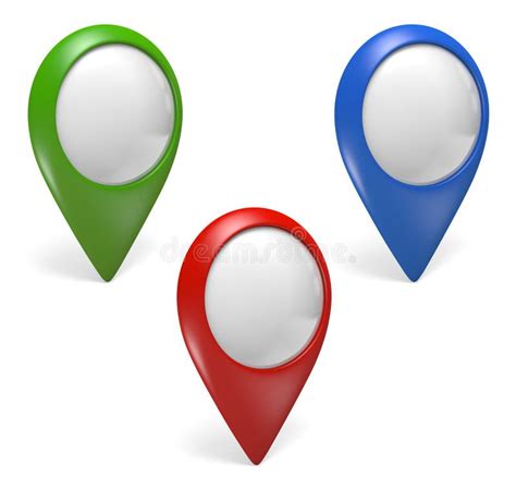 Three Green Blue And Red Gps Pointer Icons For Virtual Maps On A White Background 3d